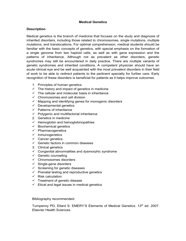 Medical Genetics Course Description