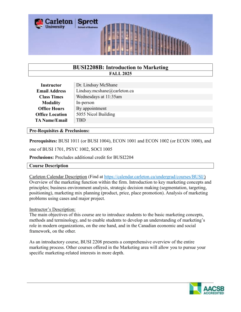 BUSI2208B: Intro to Marketing Syllabus - Carleton University