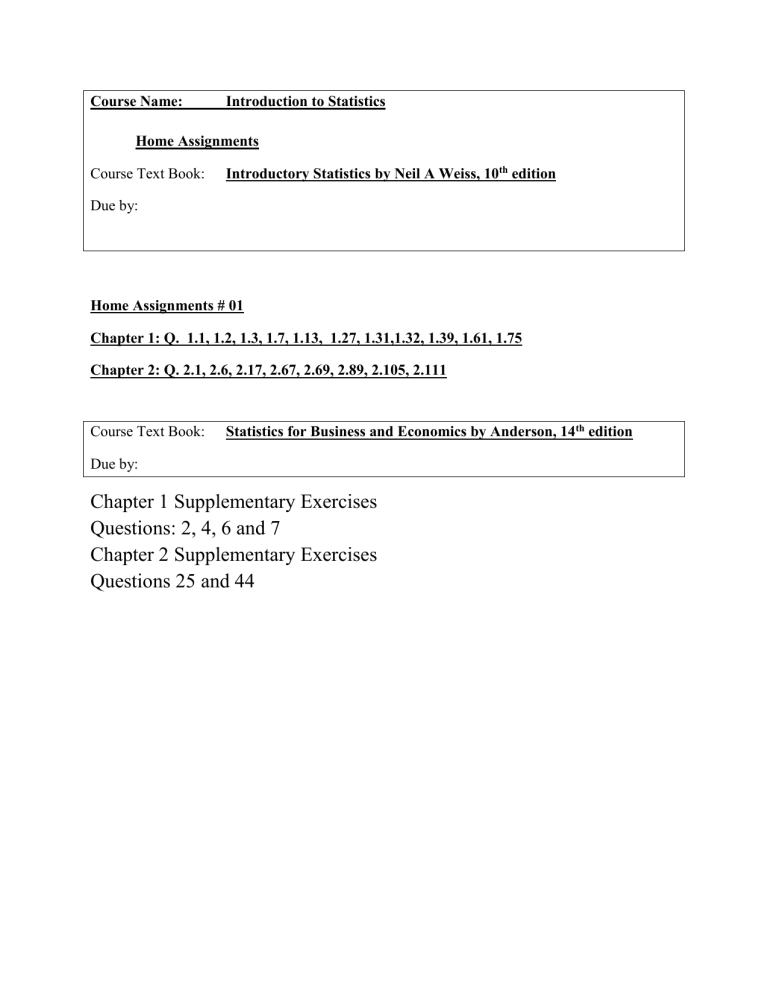 Introduction to Statistics Home Assignments #01 - Textbook Questions