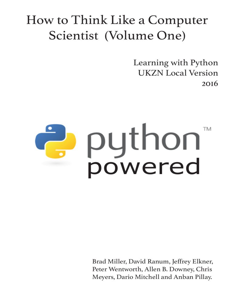 Learning Python: How to Think Like a Computer Scientist