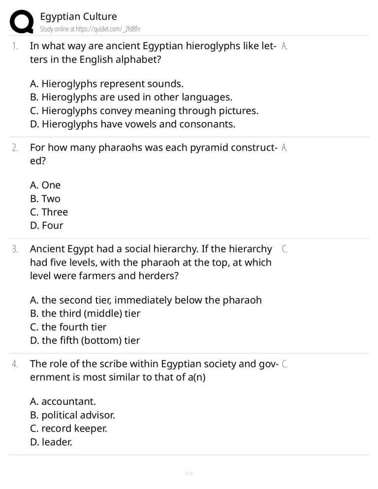 Egyptian Culture Quiz: Hieroglyphs, Pyramids, Society