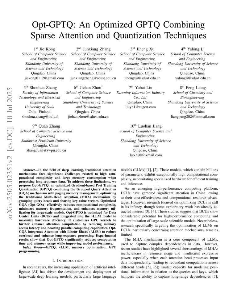Opt-GPTQ: Optimized GPTQ with Sparse Attention & Quantization