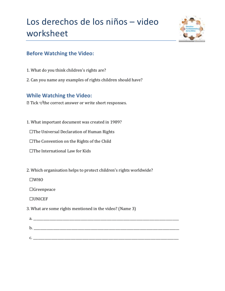 Children's Rights Worksheet: Video Activity