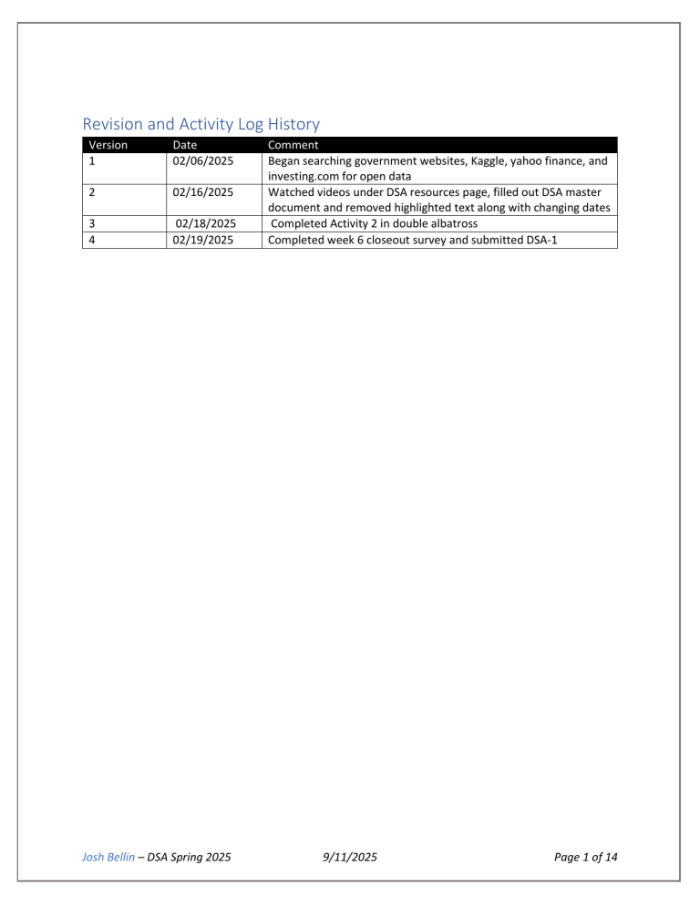 DSA-1 Business Analytics Project Plan: Stock Data Analysis & Timeline