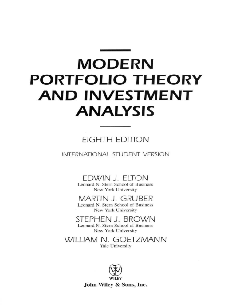 Modern Portfolio Theory and Investment Analysis - Eighth Edition