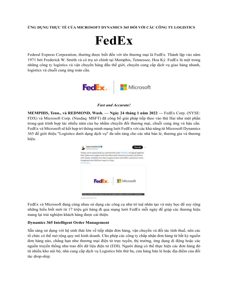 FedEx & Dynamics 365: Prípadová štúdia logistiky