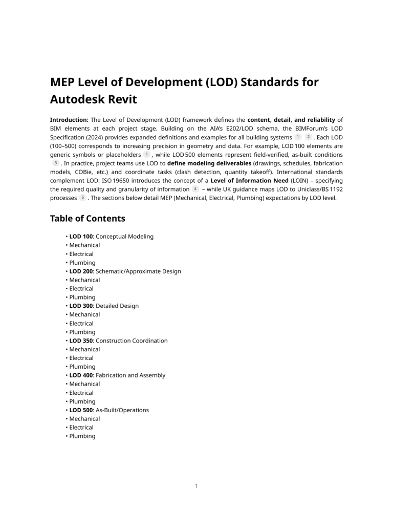 MEP LOD Standards for Autodesk Revit: Conceptual to As-Built