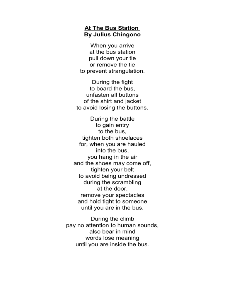 Julius Chingono & Elizabeth Jennings Poems: At The Bus Station, The Enemies