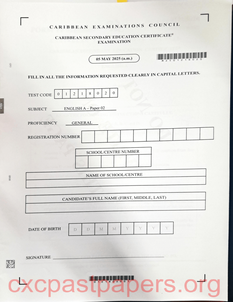 CSEC English A Paper 02 Exam 2025 - General Proficiency