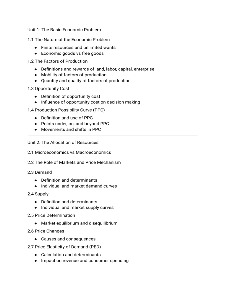 Economics Course Outline: Microeconomics, Macroeconomics & Global Trade