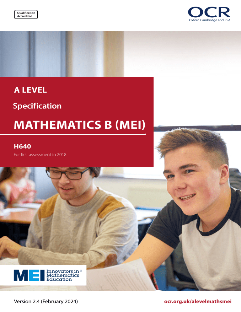 OCR A Level Mathematics B (MEI) H640 Specification 2024