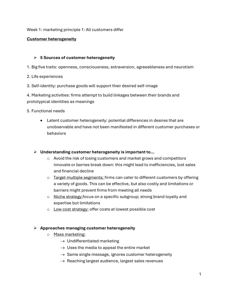 Customer Heterogeneity & Dynamics: Marketing Principles