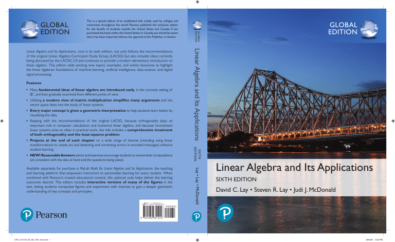 Linear Algebra and Its Applications, 6th Ed. | Lay, Lay, McDonald