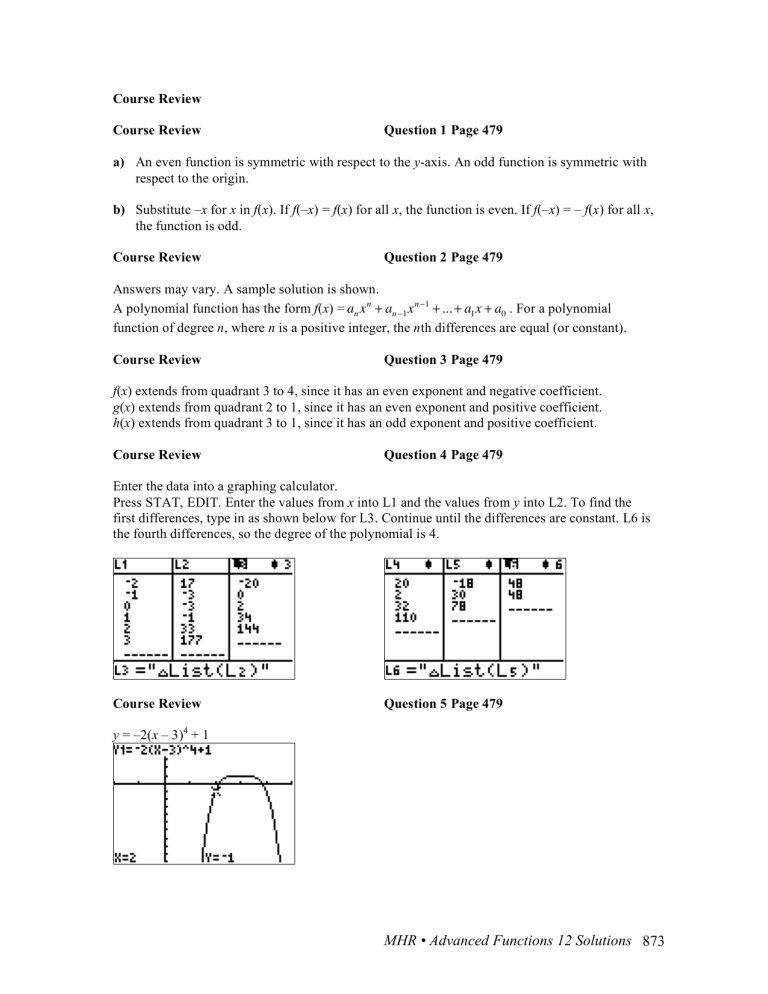 Advanced Functions 12 Course Review Solutions
