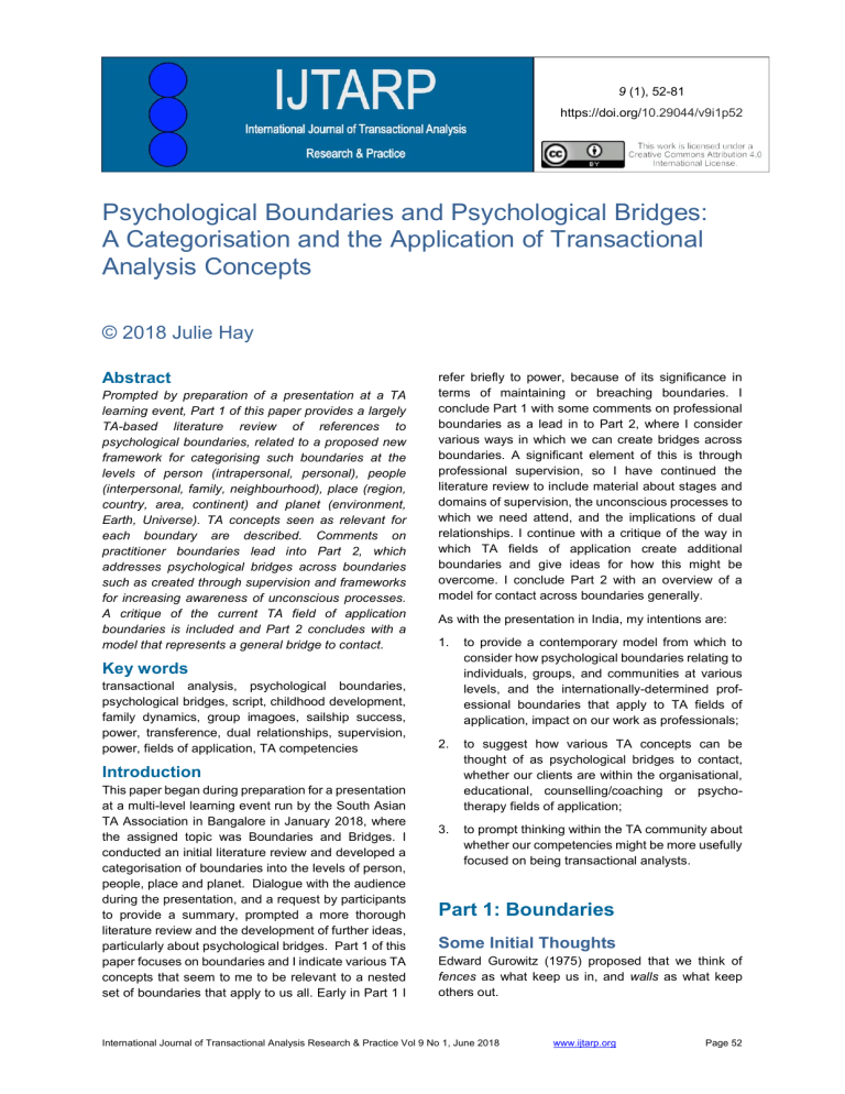 Psychological Boundaries & Bridges: A TA Analysis
