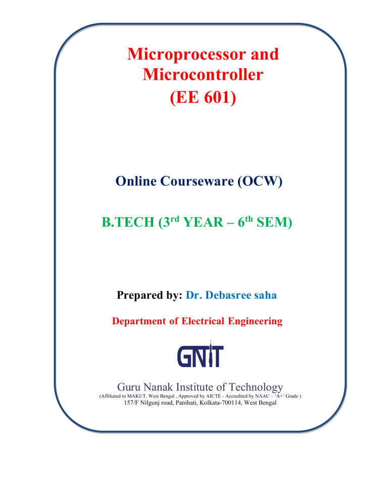 Microprocessor and Microcontroller (EE 601) Courseware - B.Tech 6th Sem