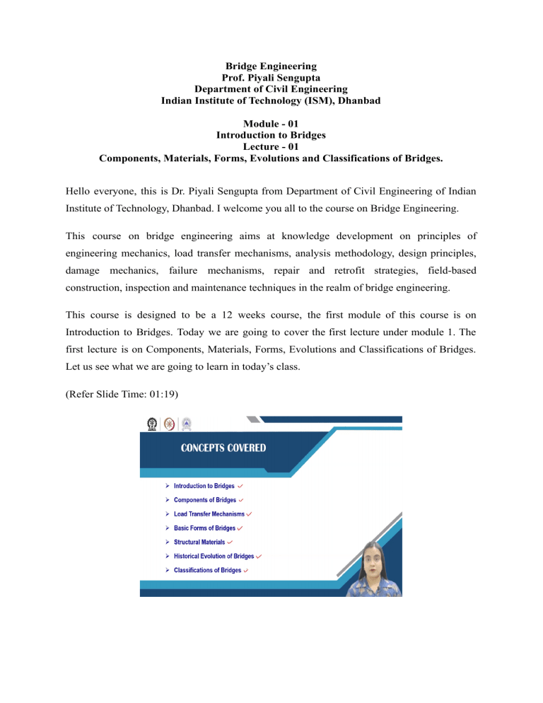 Bridge Engineering: Components, Materials, Forms & Classification - IIT ...