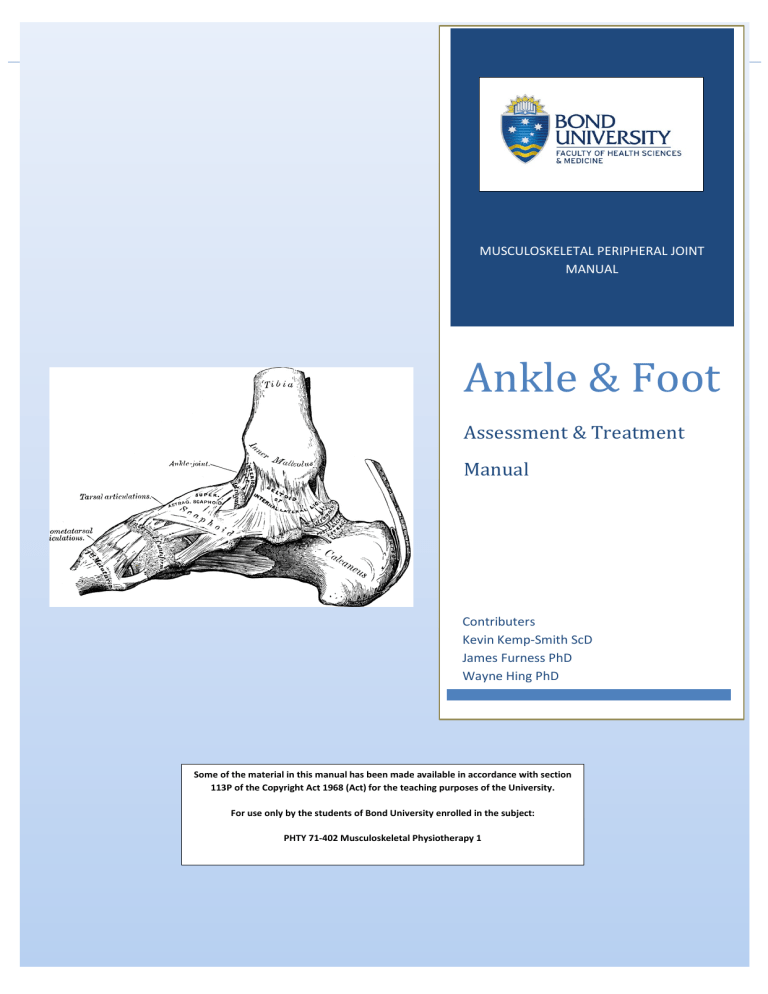 Ankle & Foot Assessment & Treatment Manual - Musculoskeletal Physiotherapy