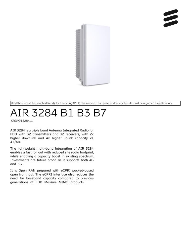 Ericsson AIR 3284 B1 B3 B7 Technical Specifications | FDD Massive MIMO
