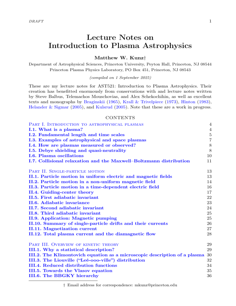 Plasma Astrophysics Lecture Notes