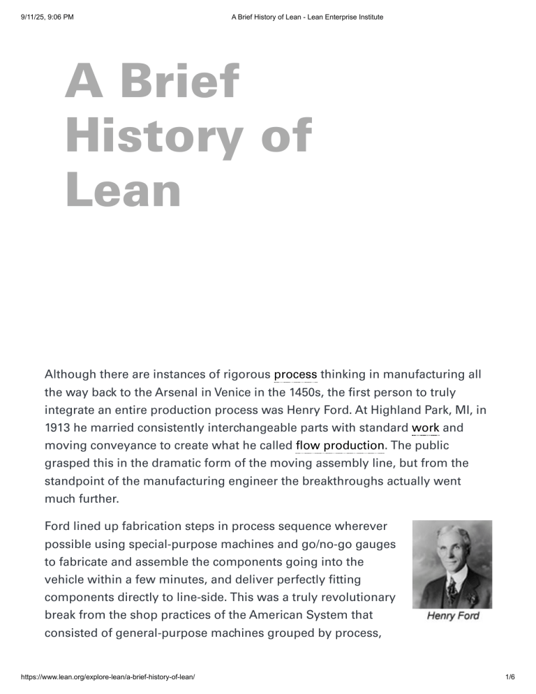 A Brief History of Lean Manufacturing: From Ford to Toyota
