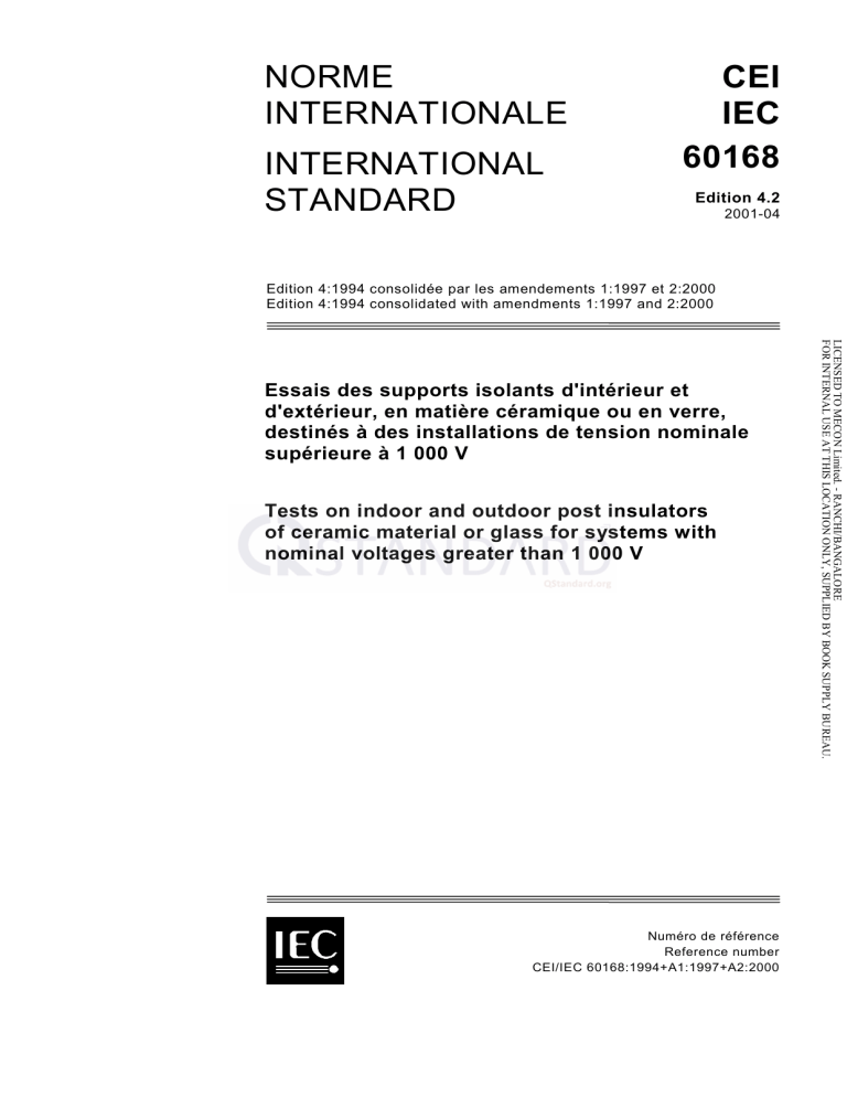 IEC 60168: Tests on Post Insulators for High Voltage Systems