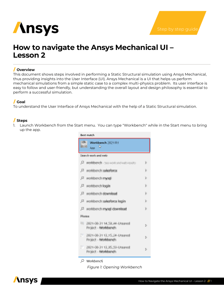 Ansys Mechanical UI Navigation: Static Structural Simulation Guide