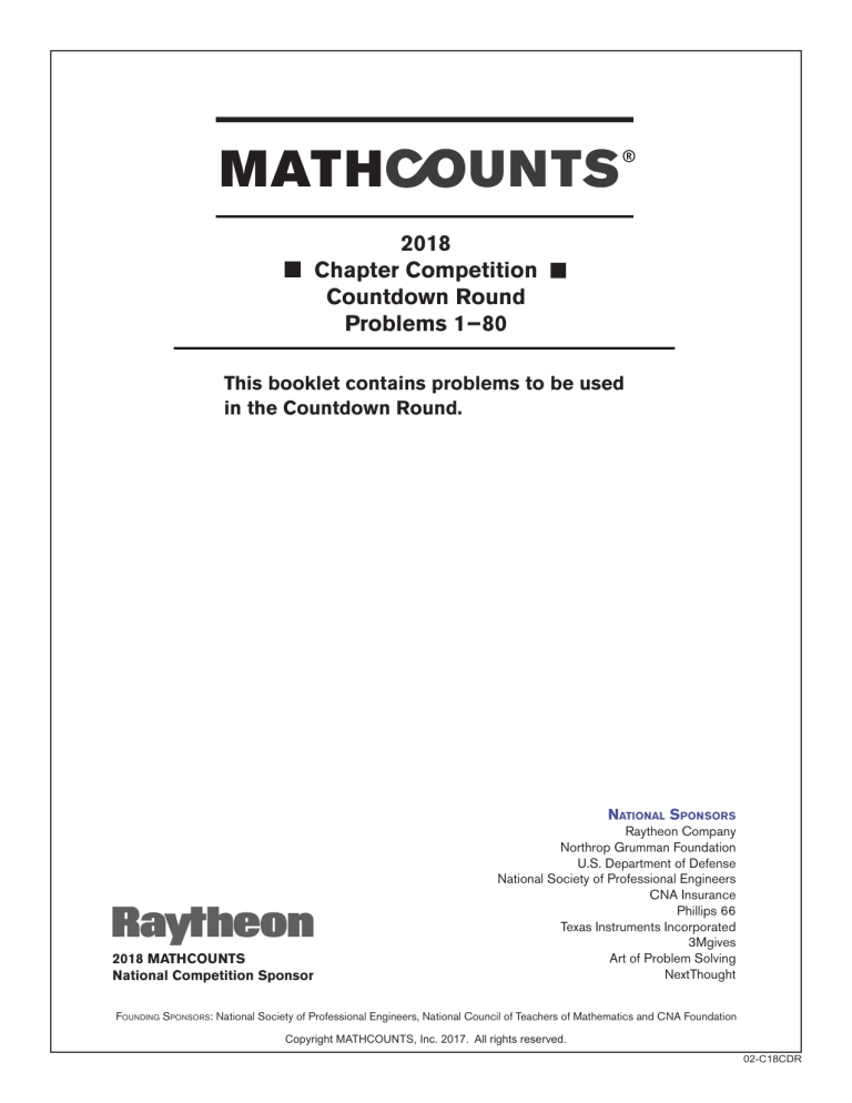 MATHCOUNTS 2018 Countdown Round Problems