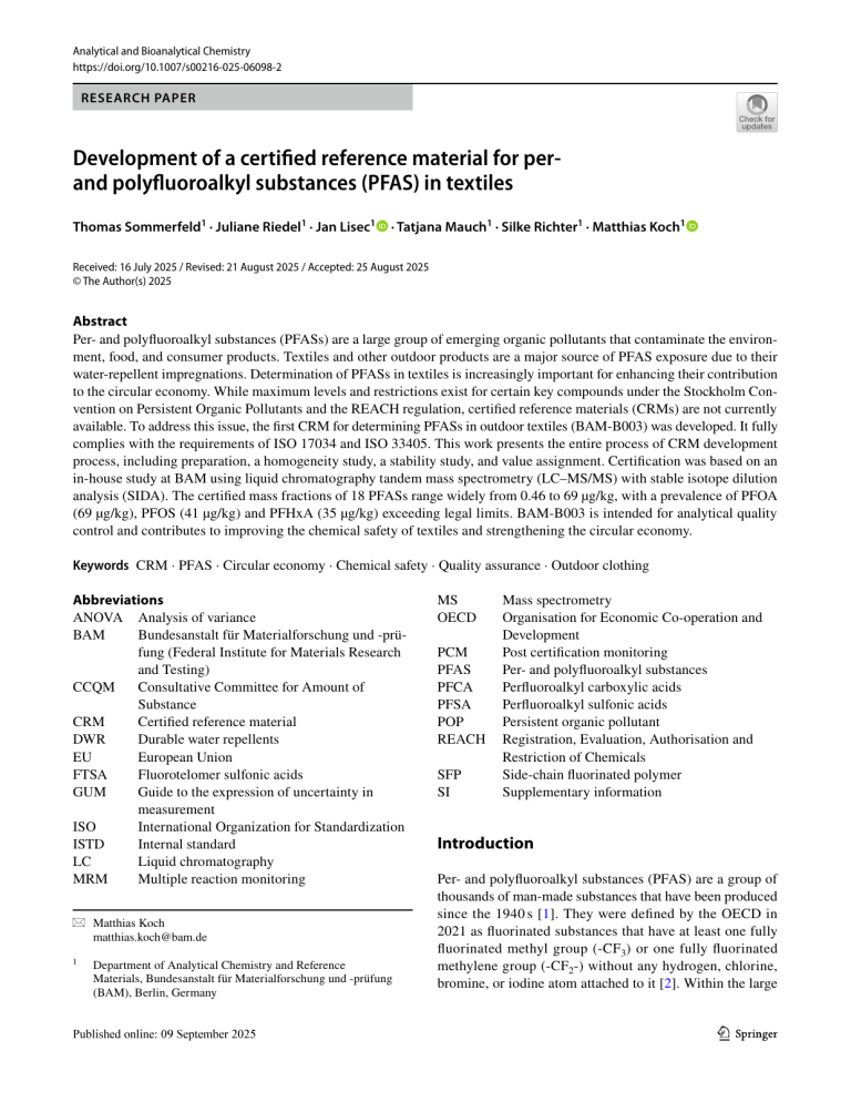 PFAS CRM in Textiles: Development & Certification