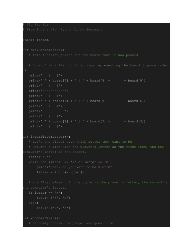 Python Tic Tac Toe Game Code with AI - Al Sweigart Tutorial
