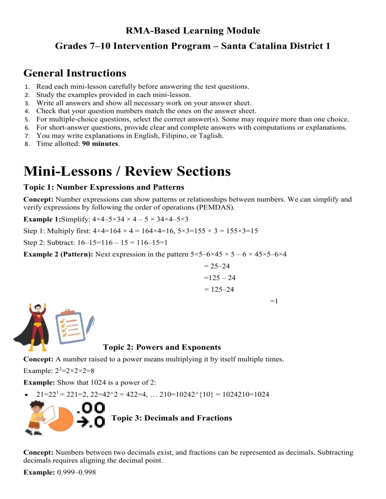 Math Learning Module Grades 7-10: Expressions, Geometry, Stats