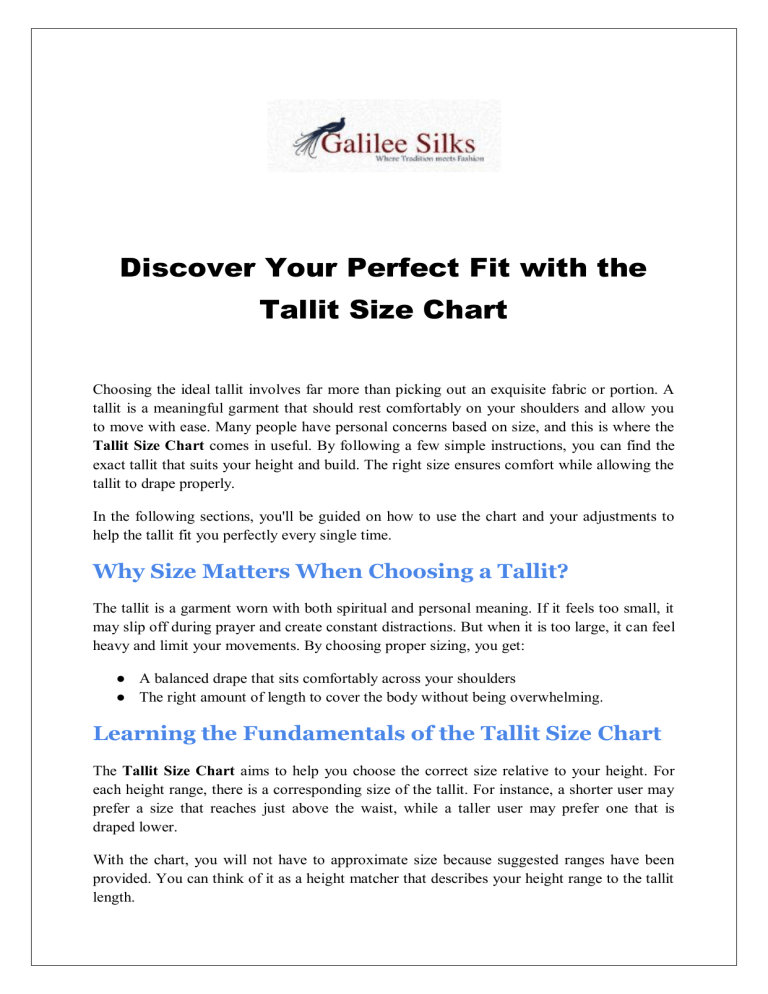 Tallit Size Chart: Find Your Perfect Fit