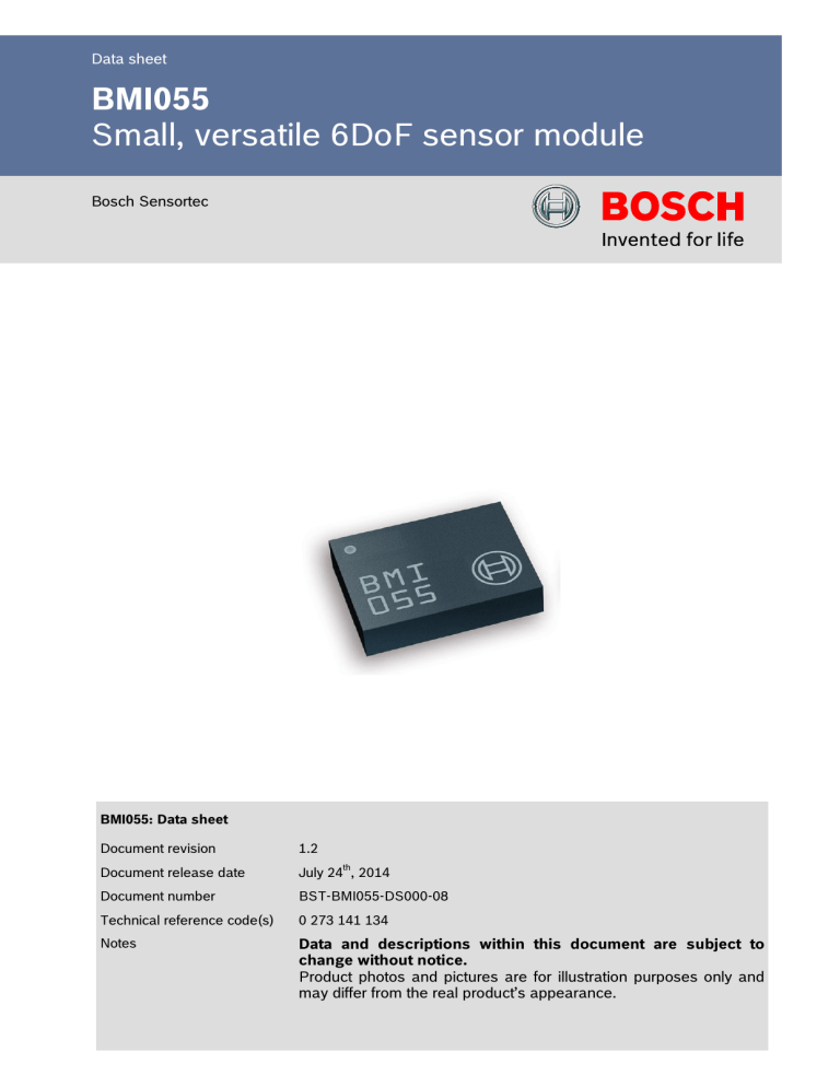 BMI055 6DoF Sensor Module Data Sheet - Bosch Sensortec