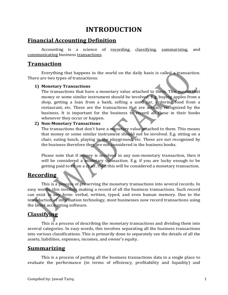 1 Principles of Accounts - Introduction