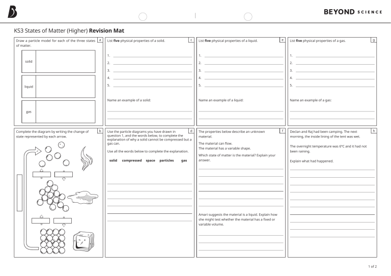 KS3 States of Matter Revision Mat (Higher)