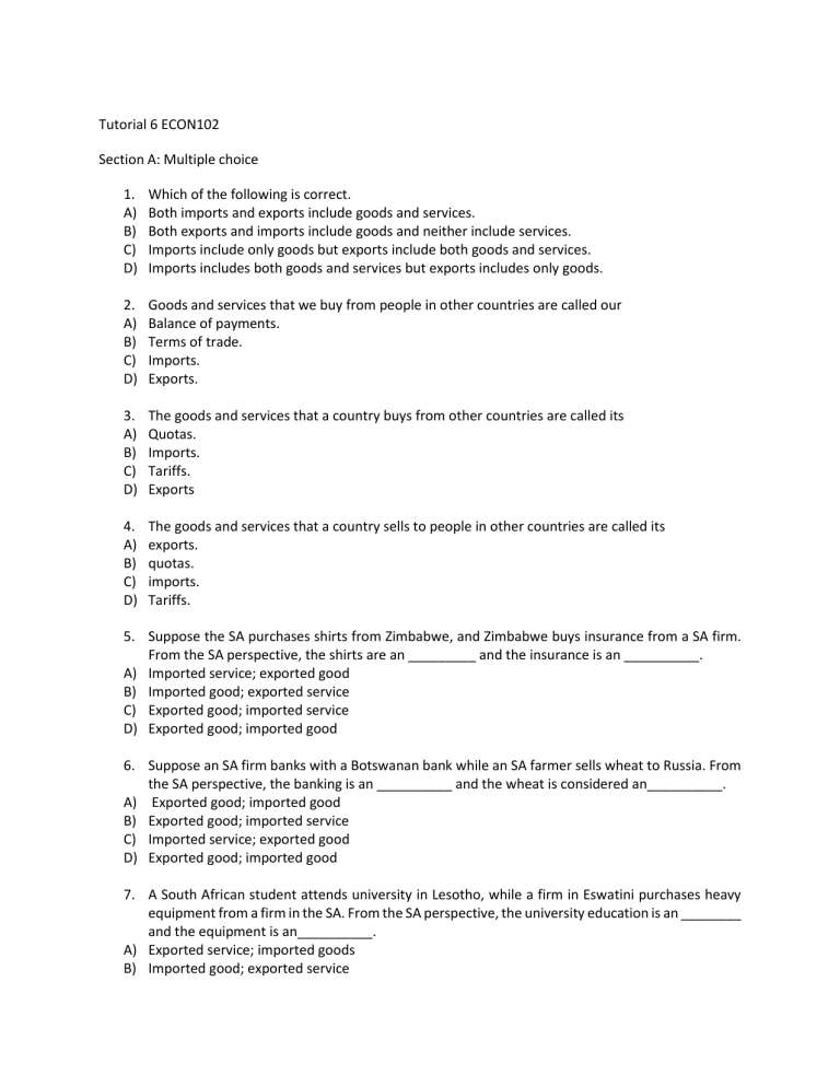 International Economics Tutorial: Imports, Exports, SA