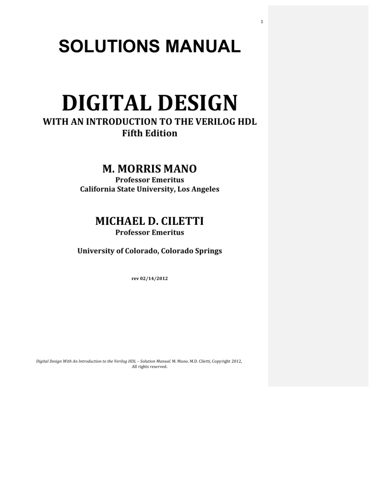 Digital Design Solution(M.Morris Mano) 5th