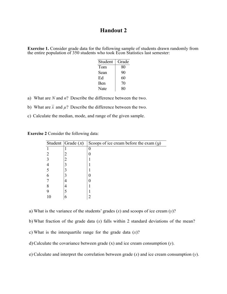 Econ Statistics Exercises: Descriptive Stats & Correlation
