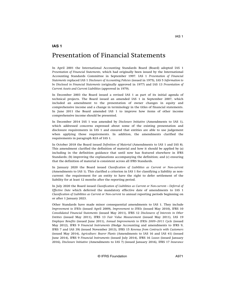 IAS 1 Presentation of Financial Statements: IFRS Guidelines & Amendments