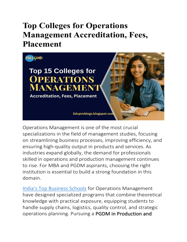 Top Operations Management Colleges in India: Fees, Placements ...