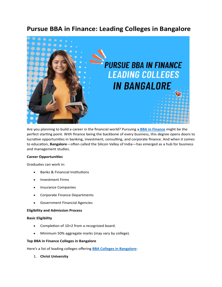 Pursue BBA in Finance: Leading Colleges & Careers in Bangalore