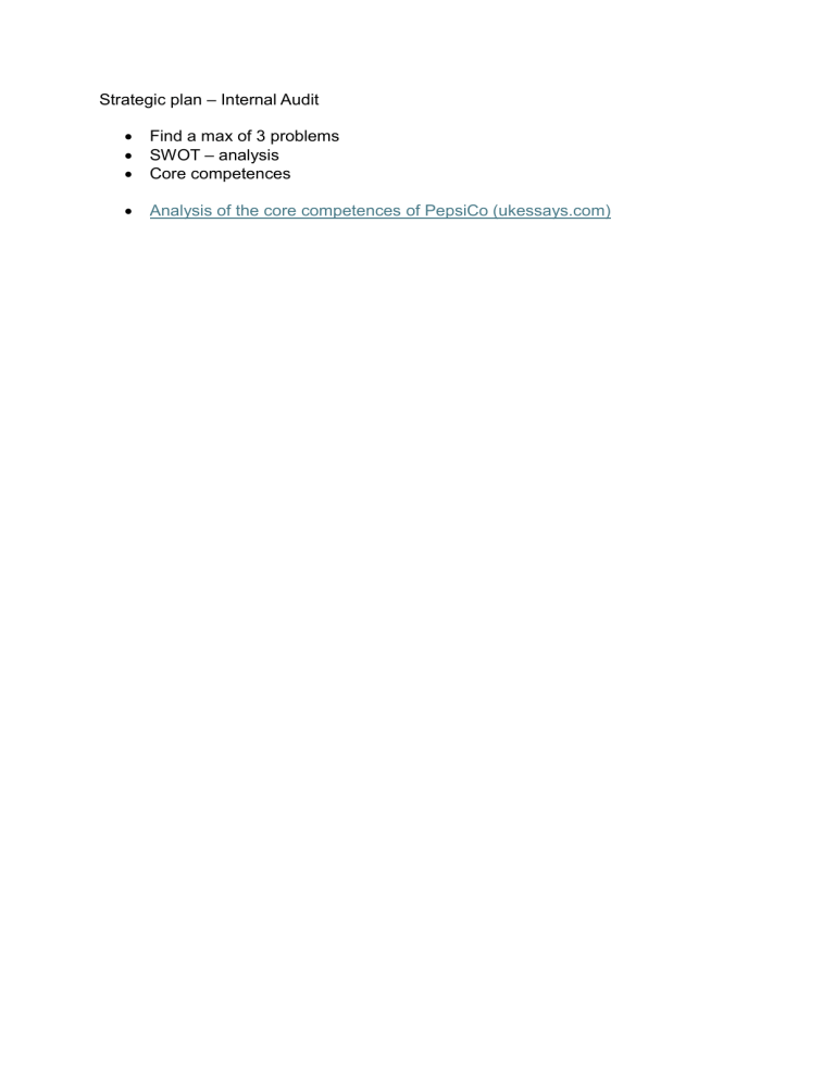 Strategic Plan for Internal Audit: SWOT & PepsiCo Core Competencies