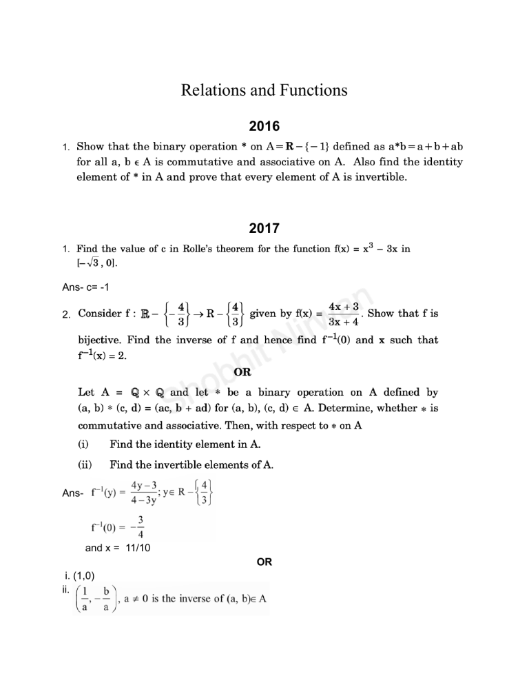 Mathematics Question Bank: Relations, Functions, Calculus & More (2016 ...