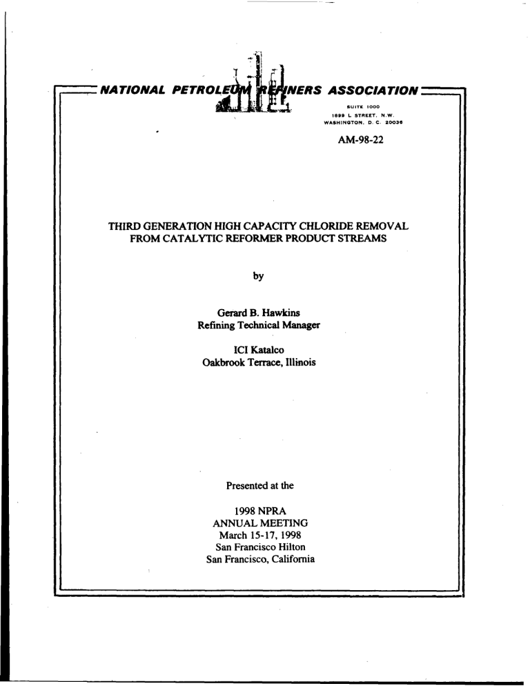 Chloride Removal from Catalytic Reformer Streams: PURASPEC 2250/6250