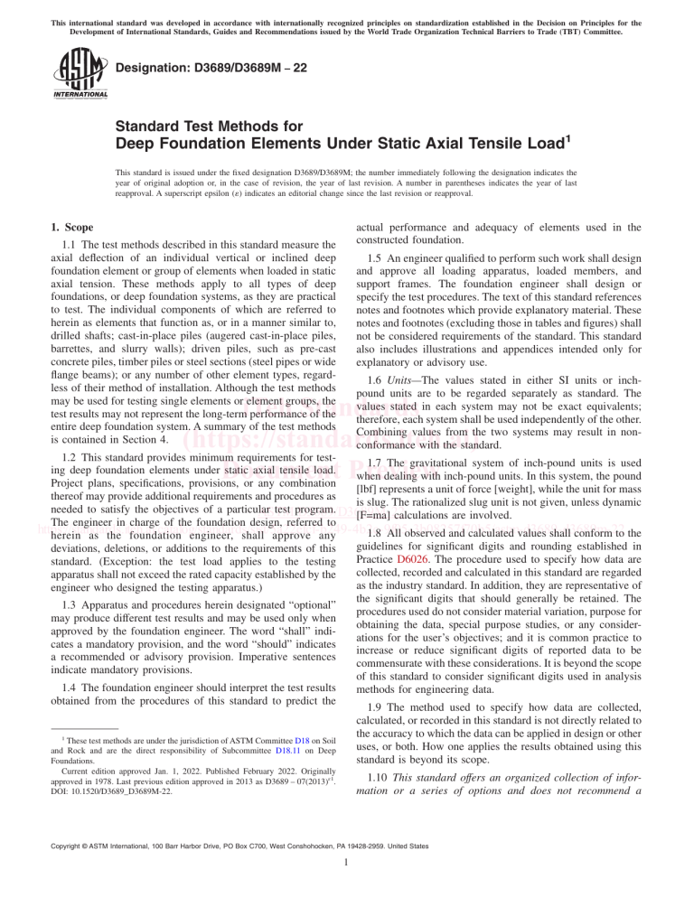 ASTM D3689/D3689M-22: Deep Foundation Static Axial Tensile Load Test