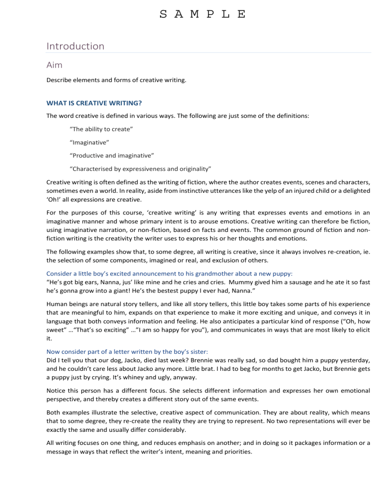 Creative Writing: Definitions, Genres, Forms & Purpose - Course Guide