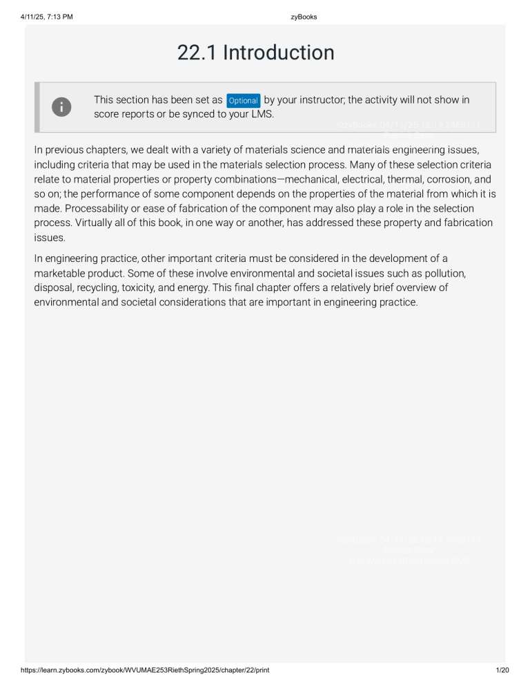 Materials Science: Environmental & Societal Issues