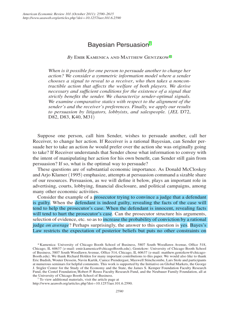 Bayesian Persuasion: Sender-Receiver Model in Economics & Game Theory