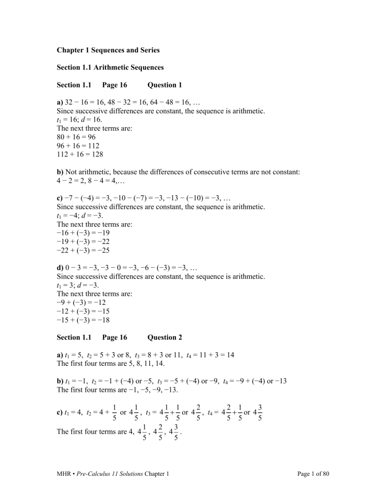 Arithmetic Sequences Solutions - High School Math