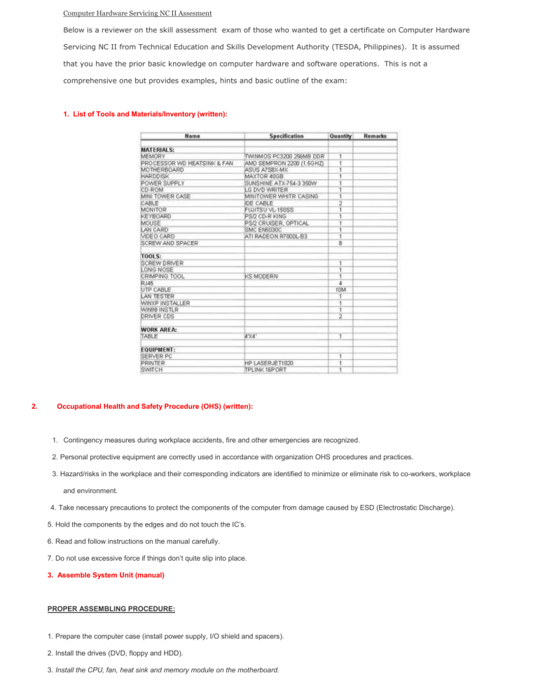 Computer Hardware Servicing NC II Reviewer